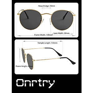 Onrtry Small Round Polarized Sunglasses for Men Women Classic Circle Metal Frame Sun Glasses 2 Pack (Gold/Black + Black/Black)