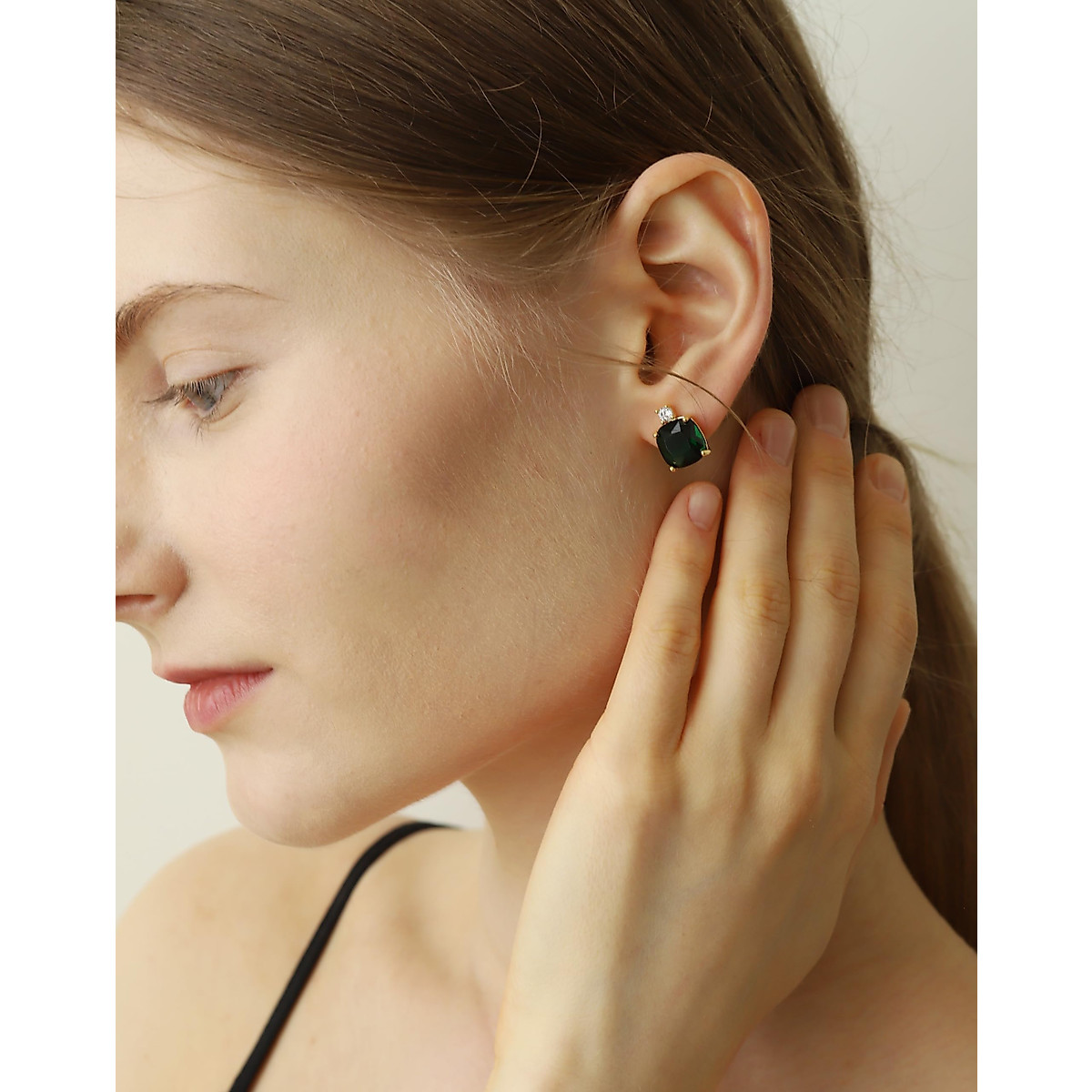 M.DUN - Cushion Cut Cubic Zirconia Crystal Stud Earrings For Women 925 Stering Silver Post 18K Gold Plated (emerald)