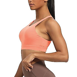 Aoxjox Women's Workout Sports Bras Fitness Medium-High Cross Back Sporty Padded Bra Yoga Crop Tank Top (Papaya, Small)