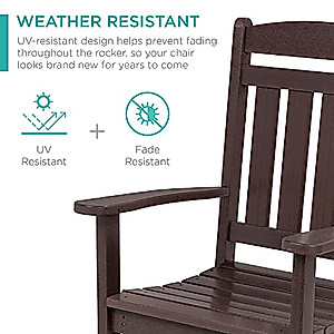 Best Choice Products All-Weather Rocking Chair, Indoor Outdoor HDPE Porch Rocker for Patio, Balcony, Backyard, Living Room w/ 300lb Weight Capacity, Contoured Seat - Brown