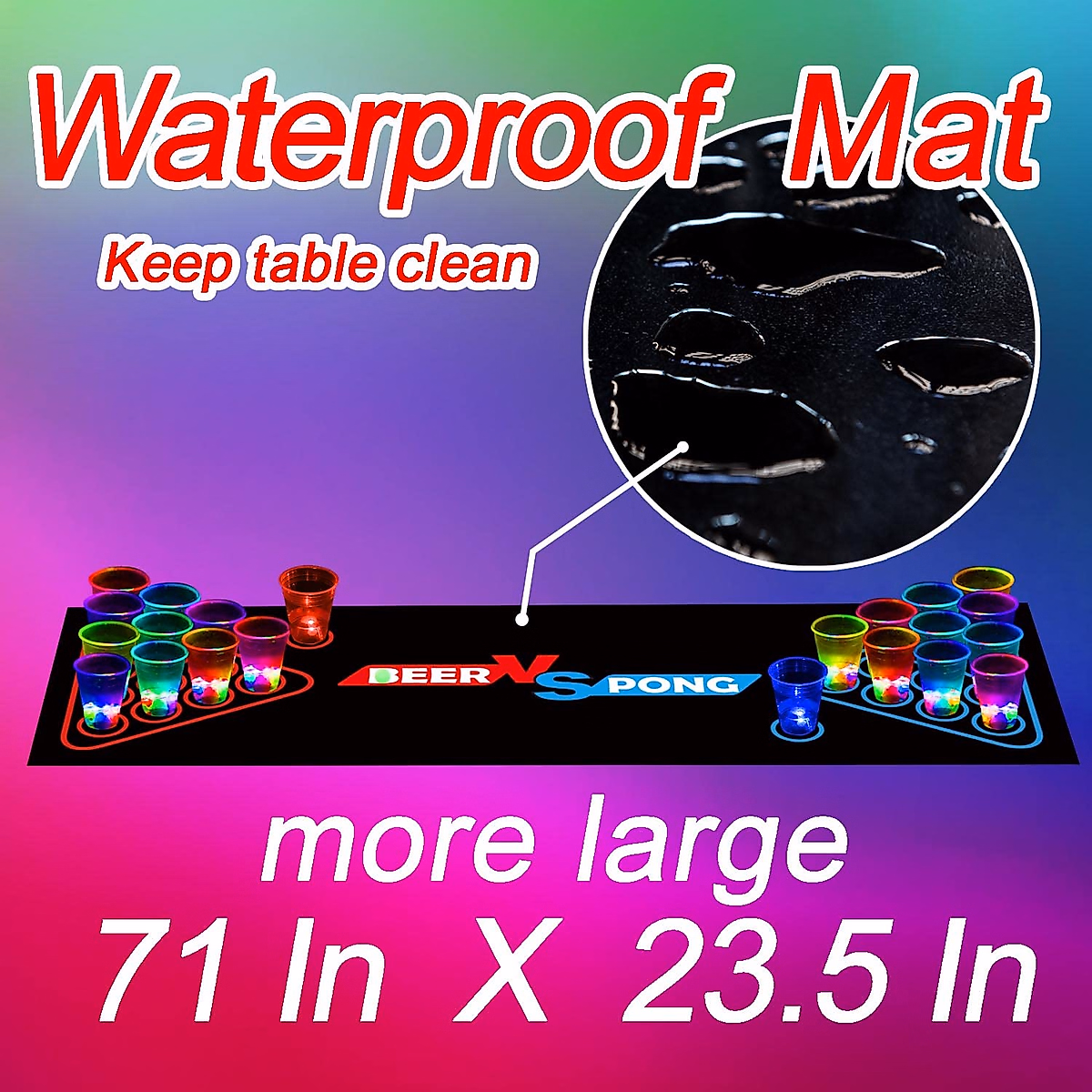 noveltymeme 45 PCS Glow in the Dark Beer Pong Table Mat, Drinking Game Pong Game with Party Cups, Glow Pongs for Indoor Outdoor Party Game Party Supplies Decoration Flashing&Red&Blue