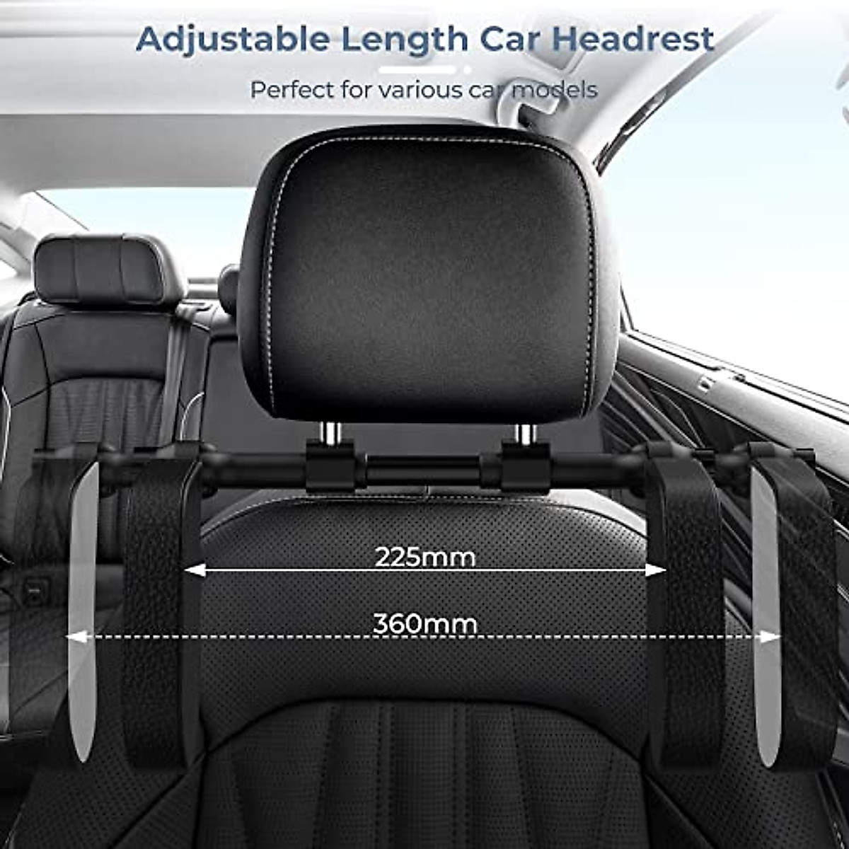 Yoocaa Car Headrest Pillow, Road Pal Headrest, Adjustable Car Seat Head Neck Support, U Shaped Car Sleeping Pillow for Kids & Adults (Black)
