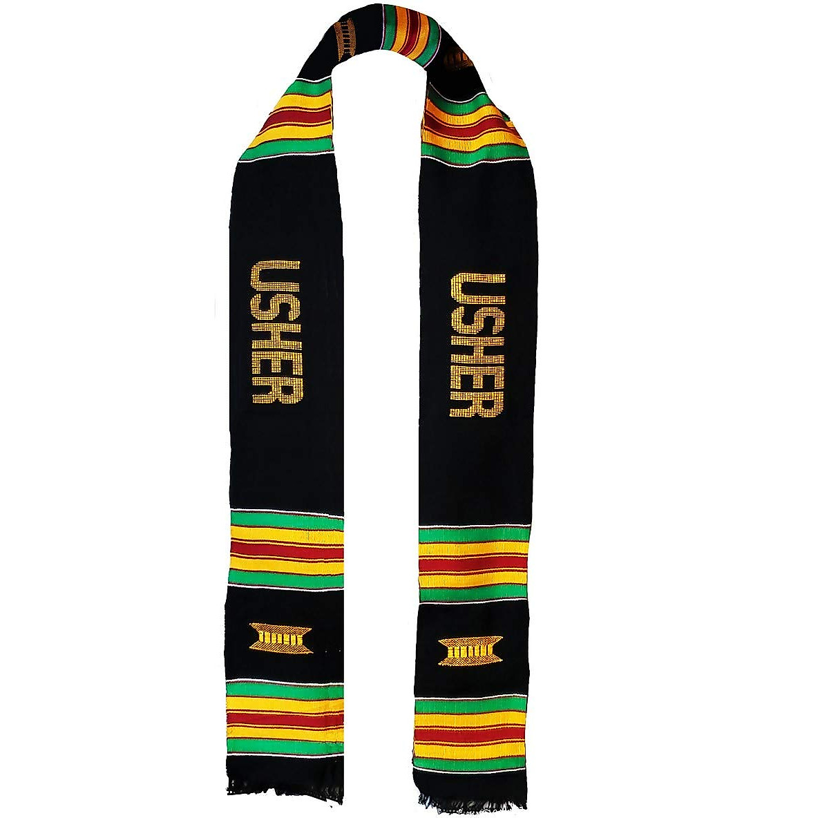 Dupsie's Usher Hand-woven Kente Cloth Stole/Sash. Black