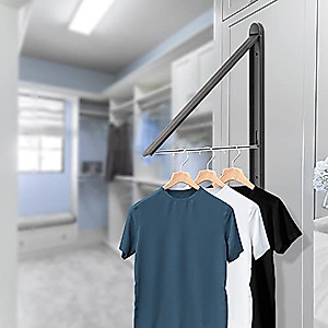 SunEegral Quality Clothes Drying Rack Wall Mounted,Laundry Room Folding Organization Storage,Foldable Hanging Drying Rod Ultrathin Small Collapsible for Space Saving,65Ibs Capacity,Aluminum(Black)