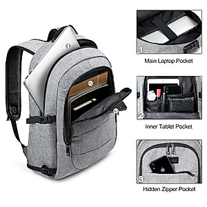 Laptop Backpack for unisex,Anti Theft Water Resistant Travel Work Backpack with USB Charging and Lock 15.6 Inch Computer Bag, Grey