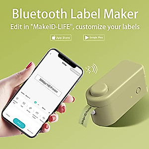 Makeid Label Maker Machine with 2 Tapes (Green+ Transparent) 3/5 inch or 16mm USB Rechargeable Thermal Label Printer for Android iOS Cute Fonts Emoji Stickers Fast and Easy, Green