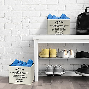 Suzile 6 Pcs Shoe Covers Box Foldable Storage Bin Indoor Shoe Cover Dispenser Shoe Cover Holder for Open Houses Supplies Homeowner Booties (Classic, Beige)