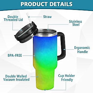 Yasala Car Tumbler with Handle Blurry Rainbow Color Travel Mug Coffee Cup Insulated Beverage Container Mega Cup for Hot Cold Drinking Thermos Water Bottle Cupholder Friendly 40 oz