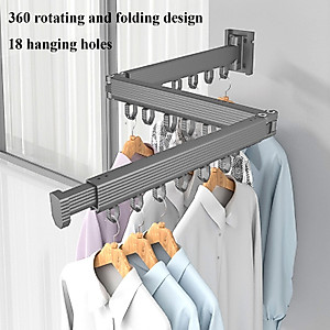 KLEVERISE Retractable Clothes Drying Rack, Wall Mounted Foldable Laundry Clothes Hanging Drying Rack, Folding Space Saving Clothes Rack for Balcony, Laundry, Bathroom Grey