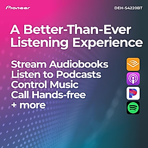 Pioneer DEH-S4220BT Single-Din Bluetooth CD Receiver with USB/AUX Inputs, Pioneer Smart Sync, and Hands-Free Calling for Enhanced in-Car Audio Experience