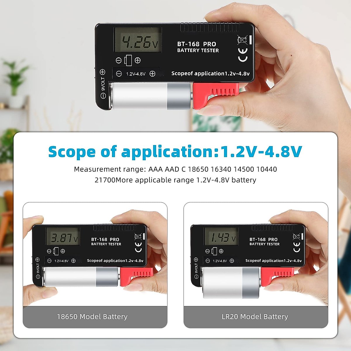 2 Pieces Digital LCD Universal Battery Tester (Model: Bt - 168 PRO), Portable Battery Checker Battery Tester for AA AAA C D 9V 3.7V 1.5V Button Cell