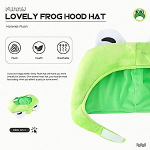 PartyKindom Cute Green Plush Frog Hat Cap Cartoon Headgear Winter Scarf Headband Multicolored Fisherman Packable Sun Hat Frog Ears Ski Hat for Dress up Cosplay Halloween Party Costume