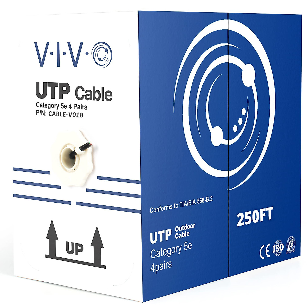 VIVO Black 250ft Bulk Cat5e, CCA Ethernet Cable, UTP Pull Box, Cat-5e Wire, Waterproof, Outdoor, Direct Burial CABLE-V018
