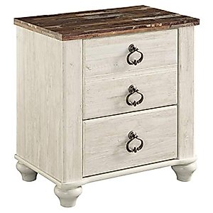 Signature Design by Ashley Willowton Farmhouse 2 Drawer Nightstand with USB Charging Ports, Whitewash