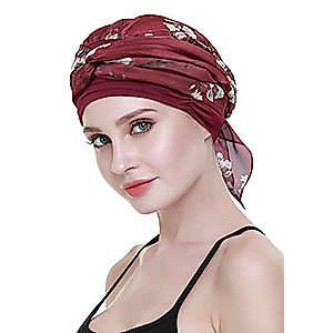 Women's Cancer Headwear Bamboo Scarf with Cap Compliments Head Wraps Chemo Turbans