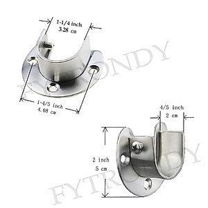 FYTRONDY Stainless steel Wardrobe Closet Rod Bracket, U-Shaped Open type Socket bracket, Shower Curtain Rod Pole End Supports Sockets Flange (1-1/4 INCH, 4 PACK)