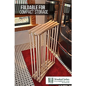Medium Wooden Clothes Drying Rack-Folding, Heavy Duty, Free Standing-Portable Garment Laundry Dryer-Collapsible Clothing Hanging Racks by Benson Wood, Unfinished, Natural Hardwood