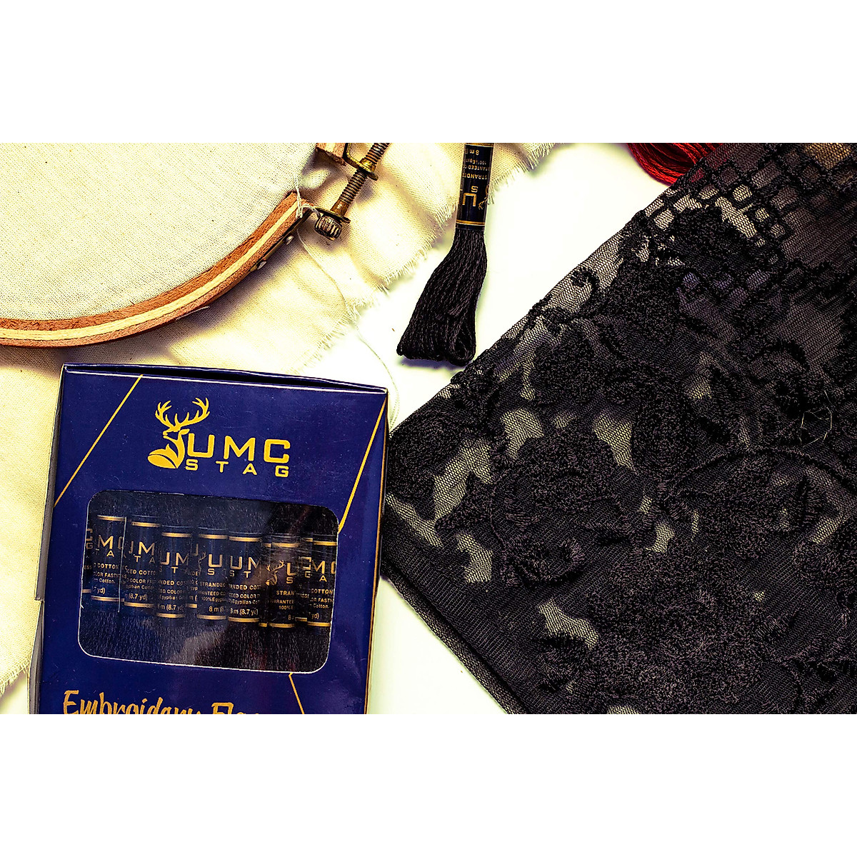 UMC STAG 24 Pieces Black Colour Premium Embroidery Floss| 100% Egyptian Cotton Premium Skeins | Cross Stitch Embroidery Thread | Oeko TEX Certified Stranded Cotton | Perfect for Arts & Crafts