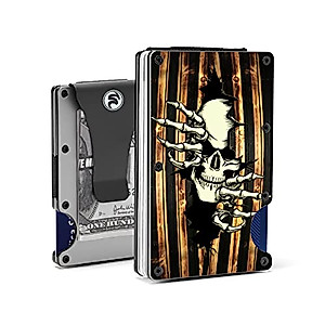 Coukula Minimalist Wallet for Men - Slim Aluminum Money Clip - RFID Blocking Metal Wallet - Front Pocket Mini Credit Card Holder - Skull Claw Torn Artcraft - Tactical Wallet for Business Travel