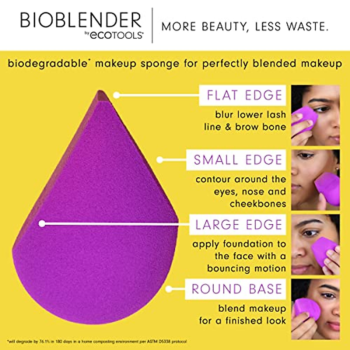 EcoTools Bioblender Makeup Sponge Trio, Large, Medium, & Small Beauty Sponges, Natural Makeup Blender Beauty Sponges for Liquid and Cream Foundation, Cruelty Free and Vegan, 3 Count