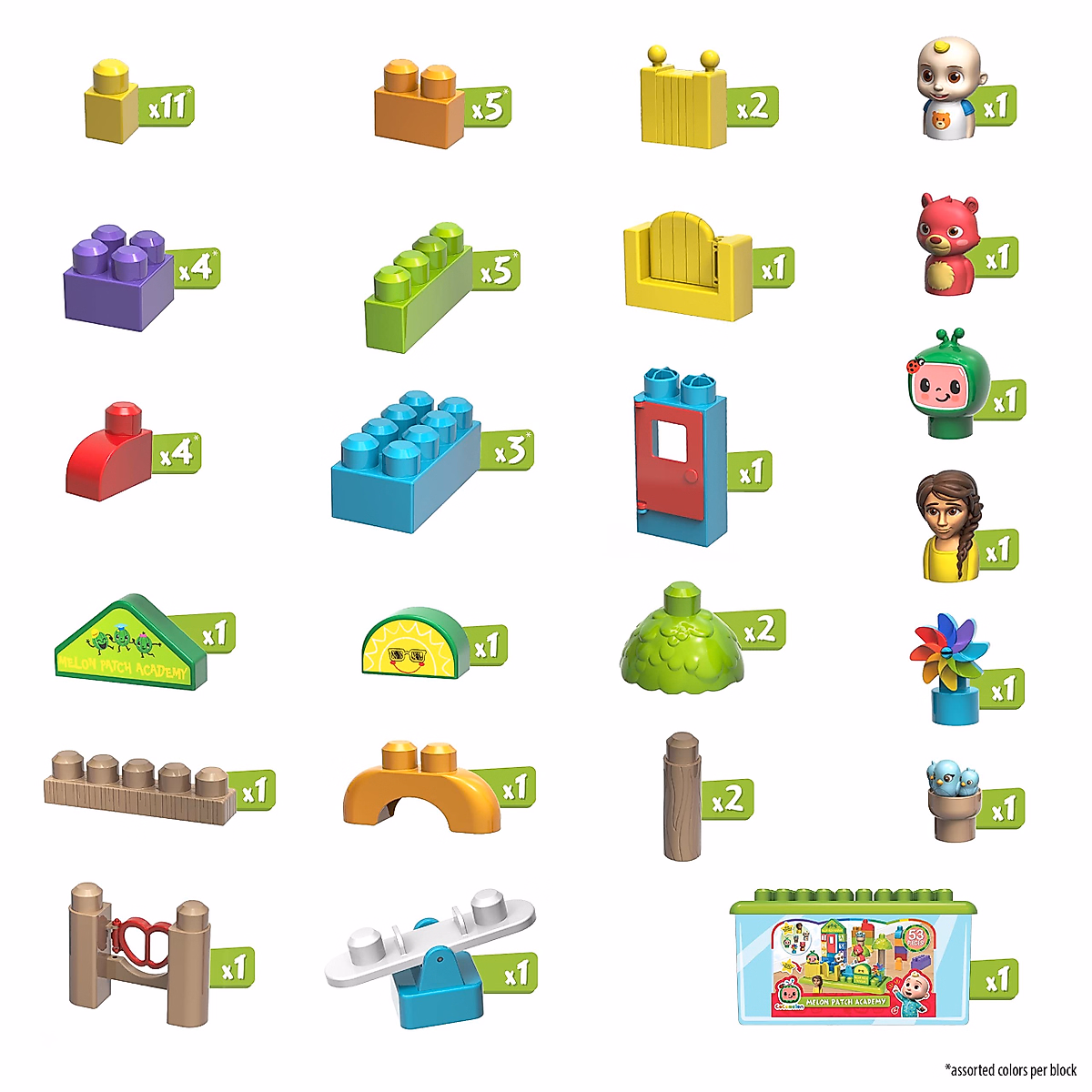 Just Play CoComelon Patch Academy, 53 Large Building Blocks Includes 6 Character Figures, Multi-color (96119)