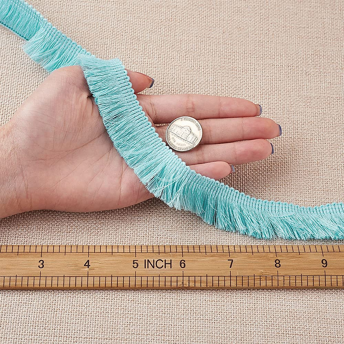 MegaPet Pale Turquoise Polyester Fringe Tassel Lace Trim 1 Inch x 82 Feet Chainette Fringe Fibre Trim for Sewing Quilting DIY Home Decoration