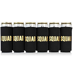 Bachelorette Party Decorations Slim Can Coolers - Bridal Party (Black Squad, 6)