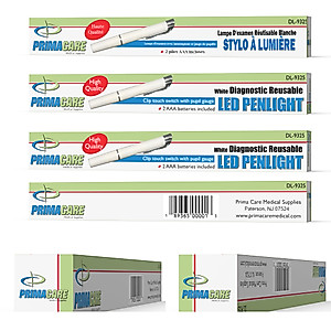Primacare DL-9325 LED Diagnostic Penlight with Imprinted Pupil Gauge, Reusable and Lightweight Medical Pen Light for Nurse, Student, Doctors EMT, Batteries Included, White