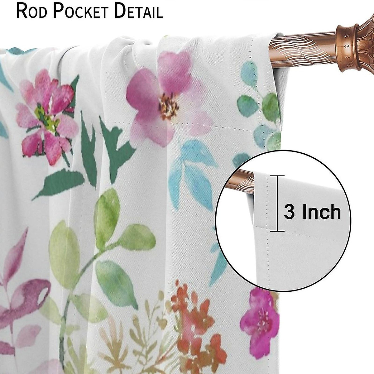 Floral Plant Blackout Curtains,Pink Watercolor Floral Girls Kids Home Window Treatments for Home Living Room Bedroom Drapes 52x84in
