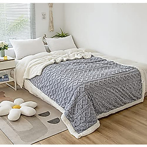 Plush Thick Sherpa Throw Blanket Grey - Soft Warm Breathable Fleece Velvet Blanket with 3D Stylish Cable Pattern for Bed Sofa Recliner Chair - Fluffy Throw Size 60"×80"