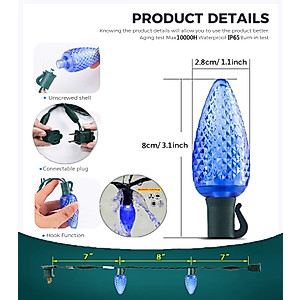 VanRayal C3 Christmas Tree Lights End-to-End Plug,50 LED 18ft Outdoor String Light WarmWhite for Patio Garden,Green Wire,UL Listed,42 Sets Connectable