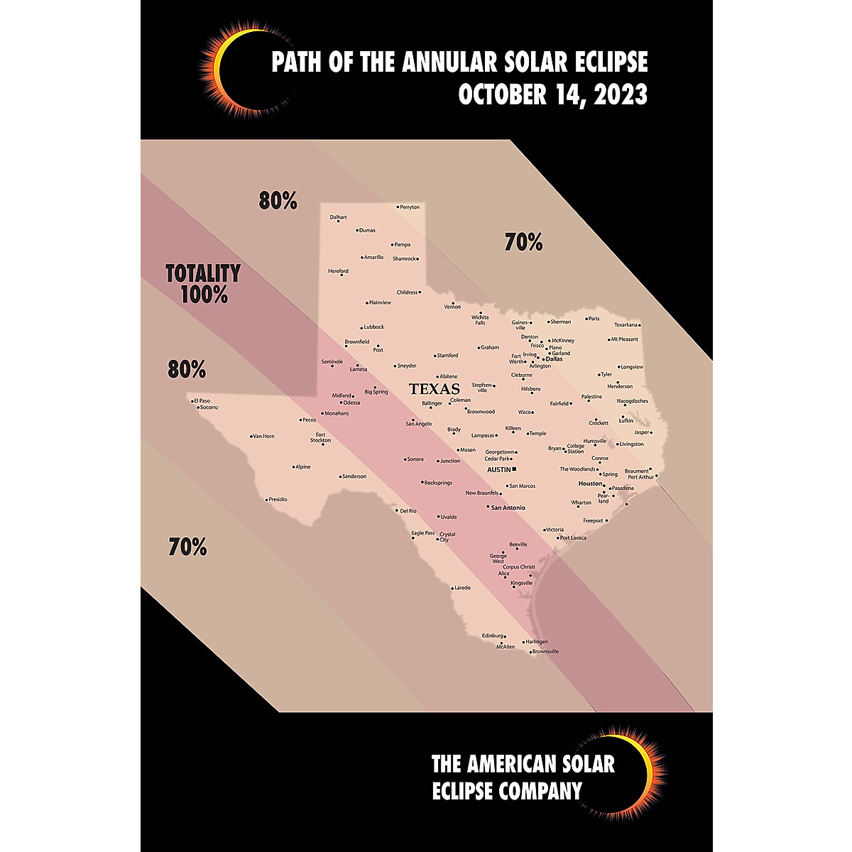 Solar Eclipse Viewing Glasses, Made in the USA, ISO-CE Certified 2 Pack THE TEXAS 2'CLIPSE