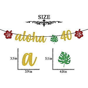 Aloha 40 Banner, Tropic Hawaiian 40th Birthday Decorations, Aloha Party Decoration, Luau Party Supplies, Tropical Theme Summer Beach Pool Party Decorations, Luau 40th Birthday Party Supply Gold Green Red Glitter