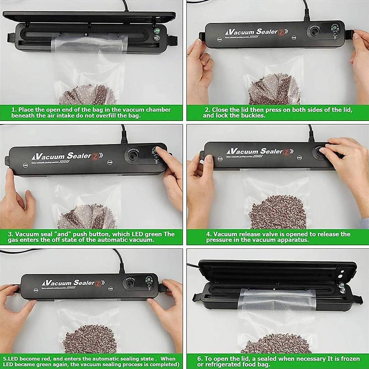 Food Sealer Machine Dry Vacuum Sealer Machine Storage Air Sealer Machine Sealing Machine with 10 PCS 17 * 25cm Textured Vacuum Seal Bags and Storage Bag