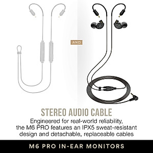 MEE audio M6 PRO Musicians’ In-Ear Monitors Wired + Wireless Combo Pack: includes stereo audio cable and Bluetooth audio adapter (Black) (CMB-M6PROBT-BK)