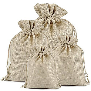 Lucky Monet 25/50/100PCS Burlap Gift Bags Wedding Hessian Jute Bags Linen Jewelry Pouches with Drawstring for Birthday, Party, Wedding Favors, Present, Art and DIY Craft (100Pcs, Cream, 4” x 6”)