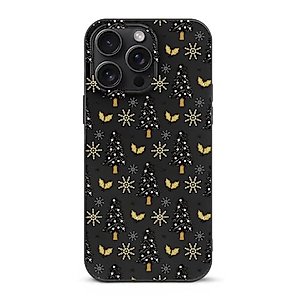 Niapessel Compatible with iPhone 15 Pro Max Case Christmas Tree Golden Black Print Shockproof Protective Phone Cases Slim Thin Cover TPU for Women Men Boys Girls
