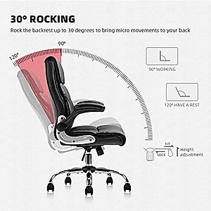 YAMASORO Leather Office Chairs High Back Executive Chair with Flip-Arms Home Office Desk Chairs with Wheels for Men Women
