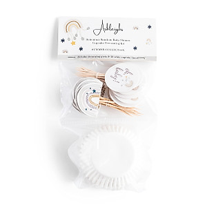 Ashleigh's Boho Rainbow Baby Shower Cupcake Topper Set: 24 Bohemian Rainbow Cupcake Picks & 50 Cupcake Liners, Gender Neutral Boy or Girl Summer Collection