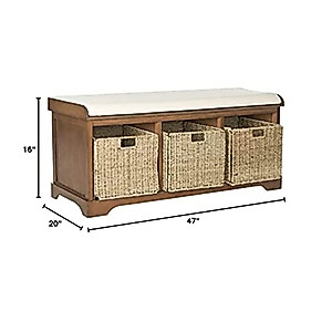 Safavieh American Homes Collection Lonan Grey and White Wicker Storage Bench, 0, Brown