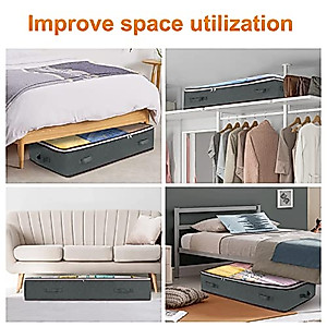 Under Bed Storage Bags for Bedroom, Large Capacity Clothes Storage Bins, Foldable Bed Storage Containers with Clear Window for Clothes Comforter Blanket Clothing Sweaters Pillows, Toys (90L, 6 Pack)