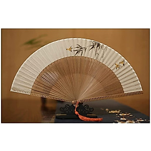 Folding Hand Fan Folding Fan Handheld Folded Fan Foldable Bamboo Fan for Flower Painting Handmade, Portable, Chinese Hanfu, Silk Fan Foldable Fan Hand Held Fans (Size : A5)