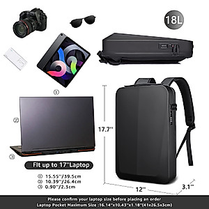 Refutuna Anti Theft Laptop Backpack for Men, Hardshell Waterproof TSA Lock Gaming Computer Backpack with USB Port, Fit 16/15.6 Inch Hard Shell Business Bookbag (black)