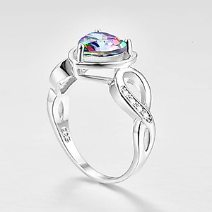 Emsione 925 Silver Plated Created Rainbow Topaz Heart Brilliant Cut Love Knot Eternity Anniversary Wedding Engagement Band Ring Size 7