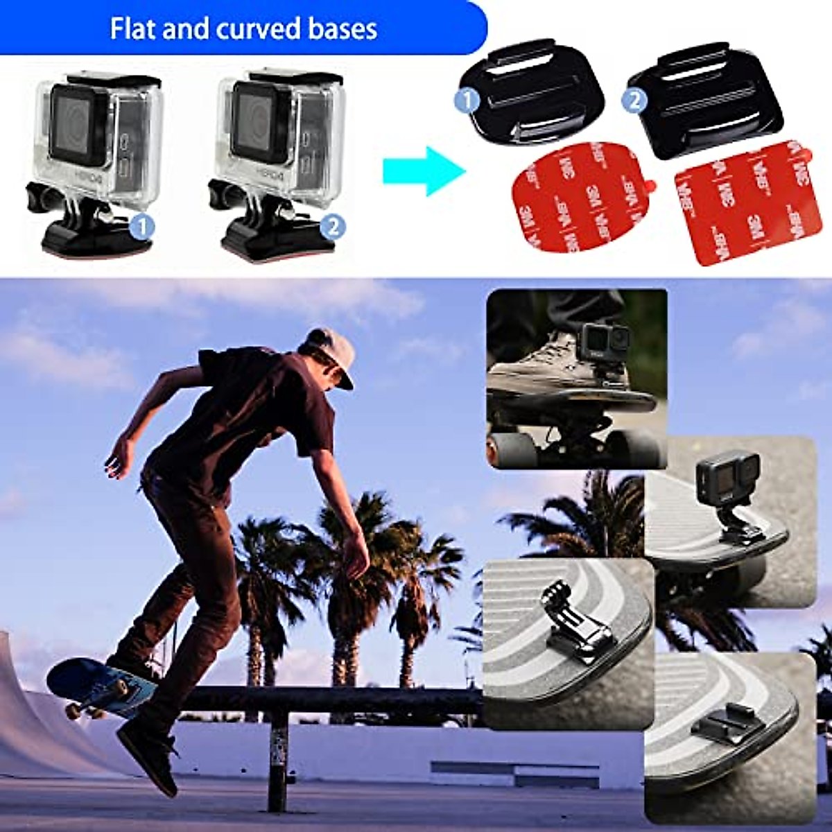 Helmet Adhesive Sticky Mount for Insta360, 3M Sticky Pads Mounts Compatible with Gopro, Insta360 ONE X3, X2, X, RS, R, GO 2 and DJI OSMO Action 2 Helmet Attachment