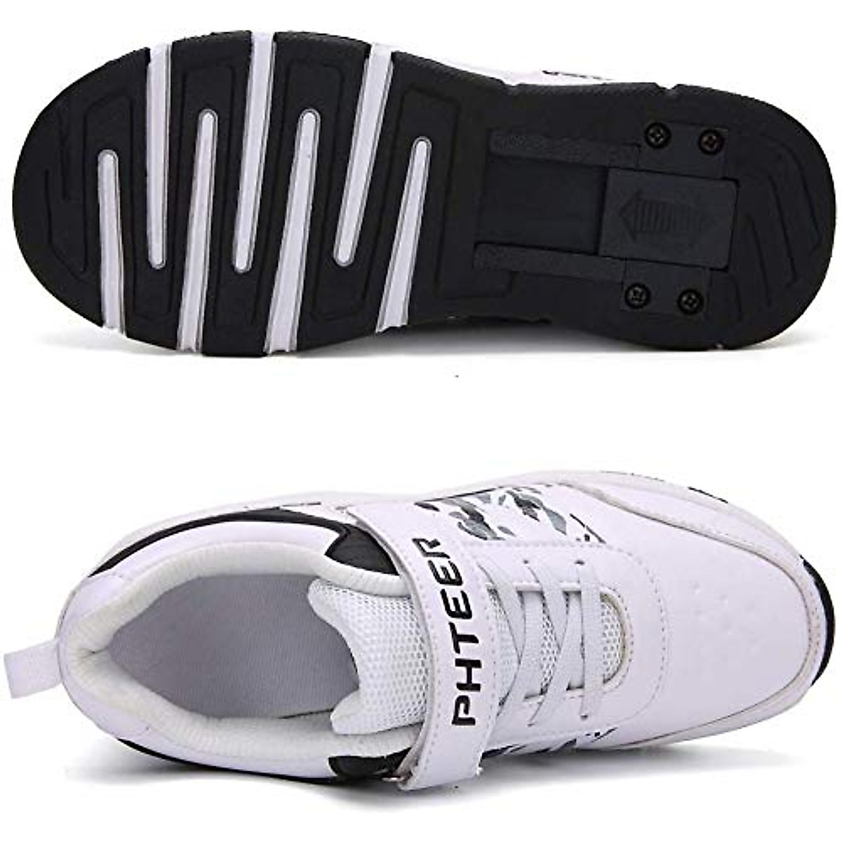 UGUHU Roller Skate Shoes Sneakers Kids Shoes with Wheels Outdoor Shoes Gymnastics Fashion Sneakers for Kids Girls Young Adults,White-37