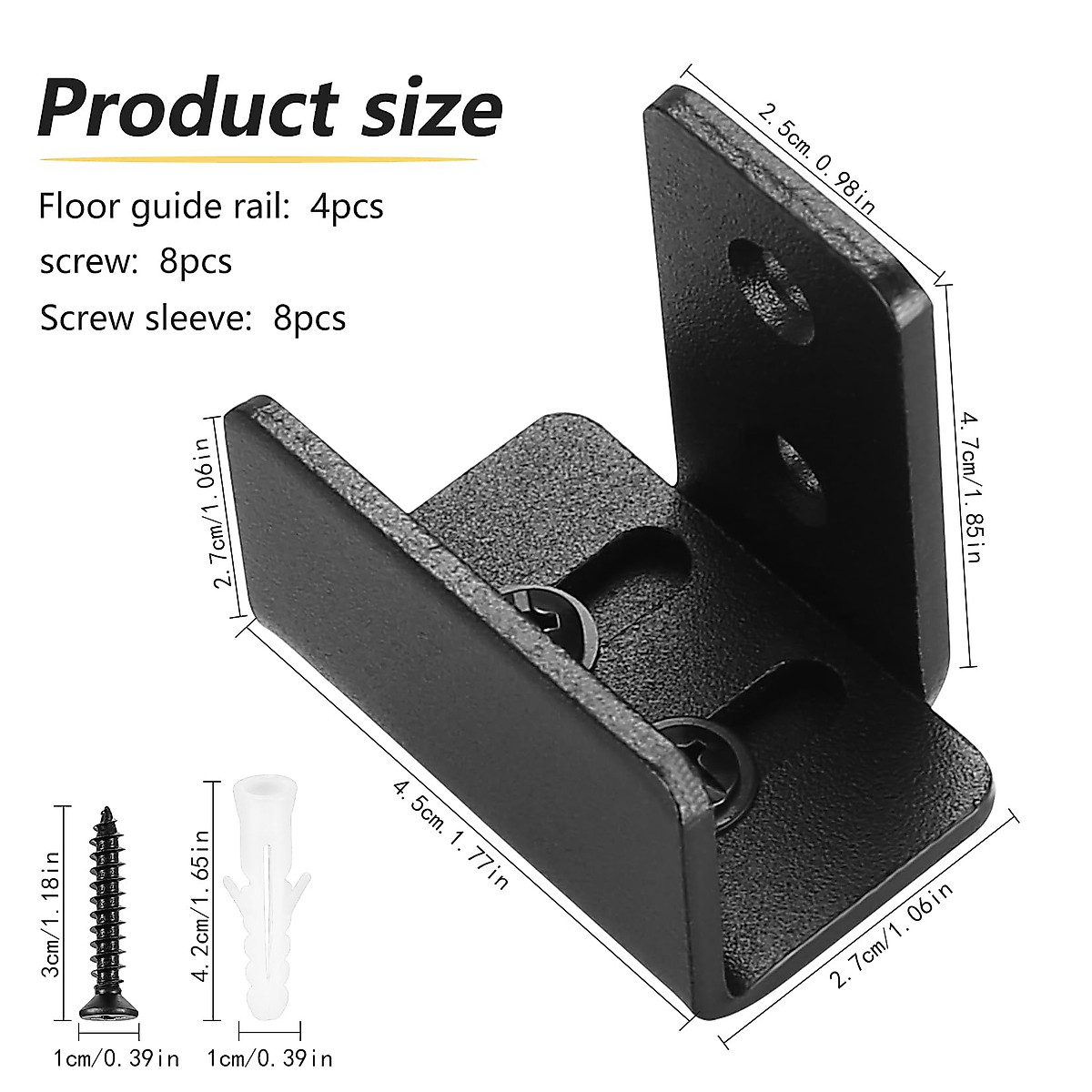 Sliding Barn Door Bottom Floor Guide, 4 Pcs U Shape Sliding Barn Door Hardware, Black Adjustable Floor Guide Wall Mount & Flush Flat Bottom Design for Door Cabinet, Up to 1-7/16" W 1-7/8" H