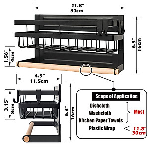 Sleclean Magnetic Spice Rack Organizer for Refrigerator, 2 Pack, Paper Towel Holder Magnetic, Kitchen Magnetic Shelf,11.8"x4.5"x6.3",Black