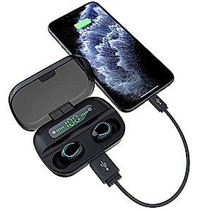 Azpen NVEE True Wireless Earbuds, Bluetooth 5.0, Sweatproof IPX5, Pumping Bass, Noise Reduction, Charging/Battery Power Bank