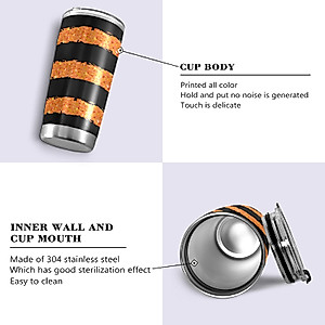Yasala Halloween Tumbler Glitter Stripes Orange Black Insulated Coffee Cup Back to School Beverage Container Office Travel Mug with Straw and Lid 20oz Holiday Gift Day of The Dead Present